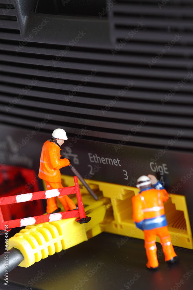 Miniature construction workers router. Miniature scale model ...