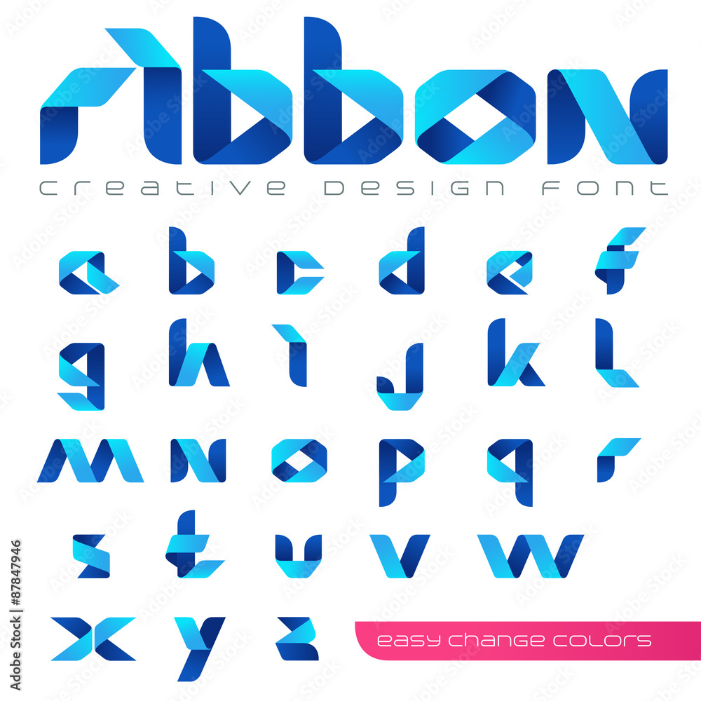 Ribbon Font vector Creative Design hitech style. ABC origami Stock ...