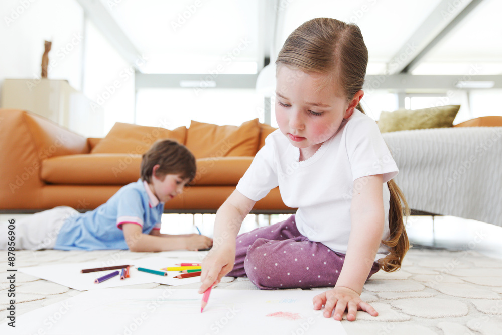 brother and sister drawing pictures Stock Photo | Adobe Stock