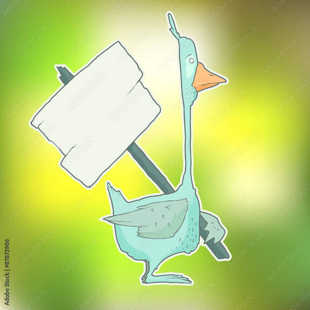 Cartoon Character Goose with wooden poster Isolated on Color Stock ...