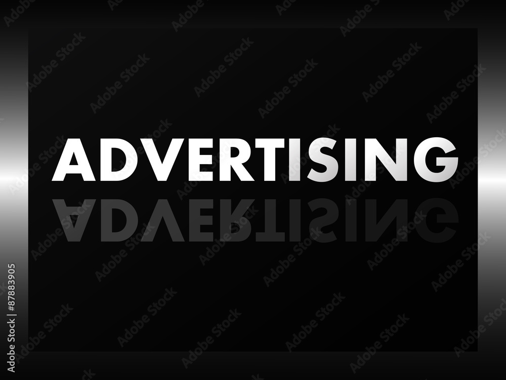 The word ADVERTISING in mirror reflection on black background Stock ...