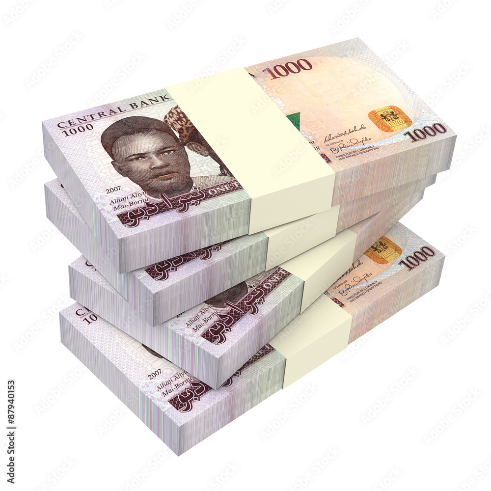 Nigerian nairas isolated on white background. Computer generated 3D ...