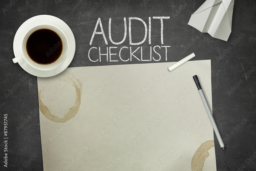 Audit checklist concept on blackboard with empty paper sheet Stock ...