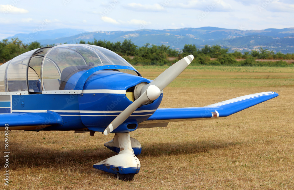 light aircraft at the airport with a propeller ready for takeoff Stock ...