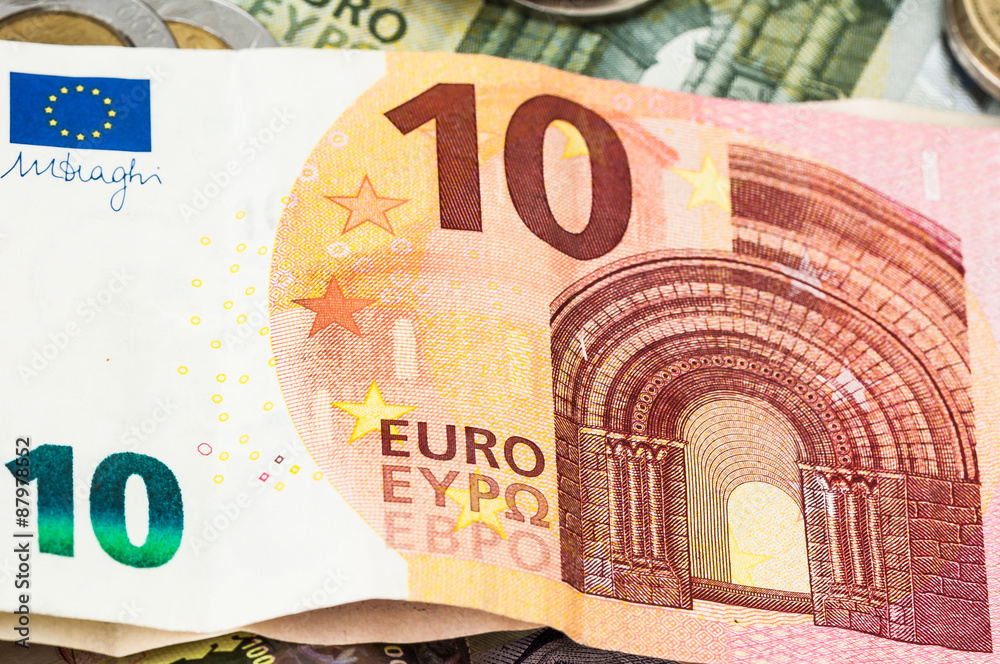 Money ten Euro Dollar Bill Coins Stock Photo | Adobe Stock