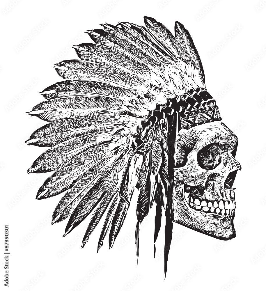 Indian Headdress Skull Drawing