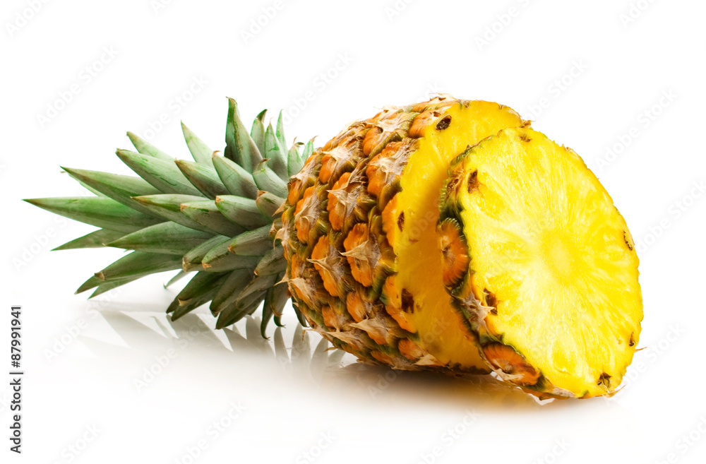 Fotografia do Stock: Pineapple with slices isolated on white | Adobe Stock
