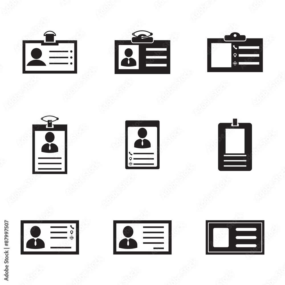 Vector black id card icons set on white background Stock Vector | Adobe ...