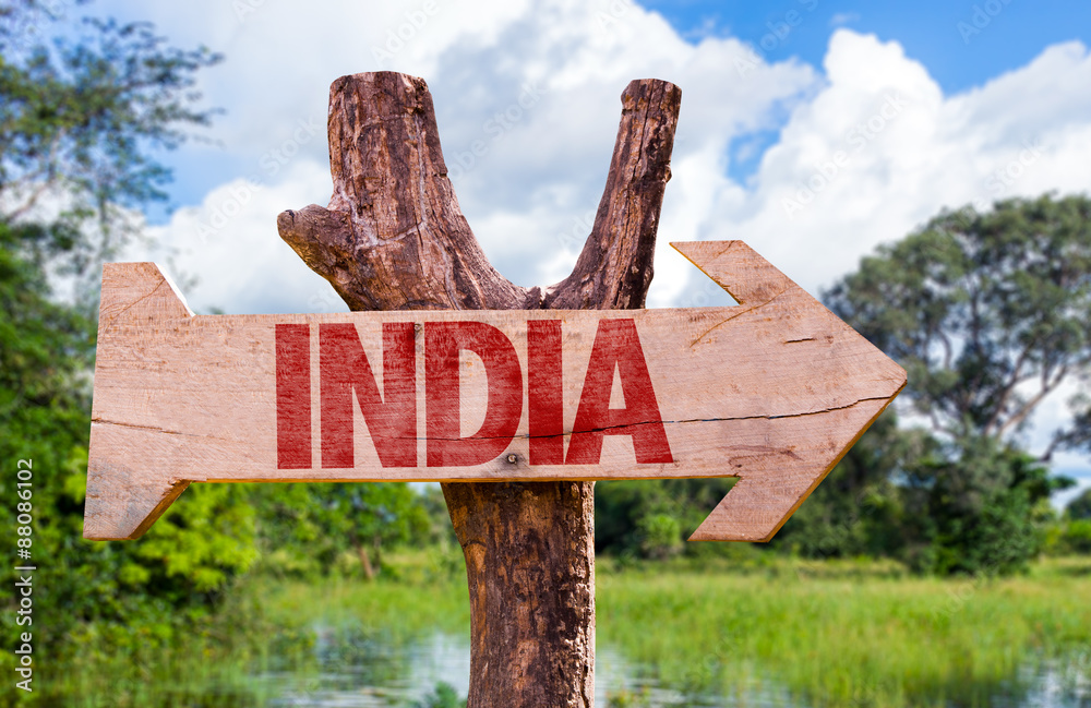 India wooden sign with forest background Stock Photo | Adobe Stock