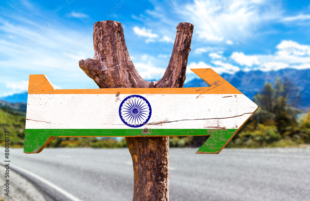 India flag wooden sign with road background Stock Photo | Adobe Stock