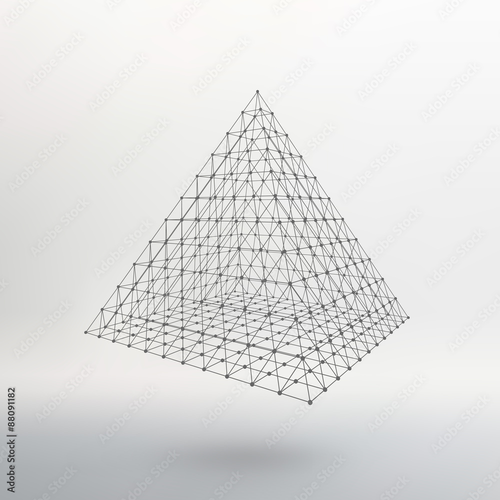 Wireframe mesh Polygonal pyramid. Pyramid of the lines connected Stock ...