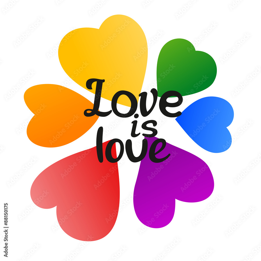 LGBT Love is Love Beautiful Rainbow Hearts and Typographic Design Stock ...