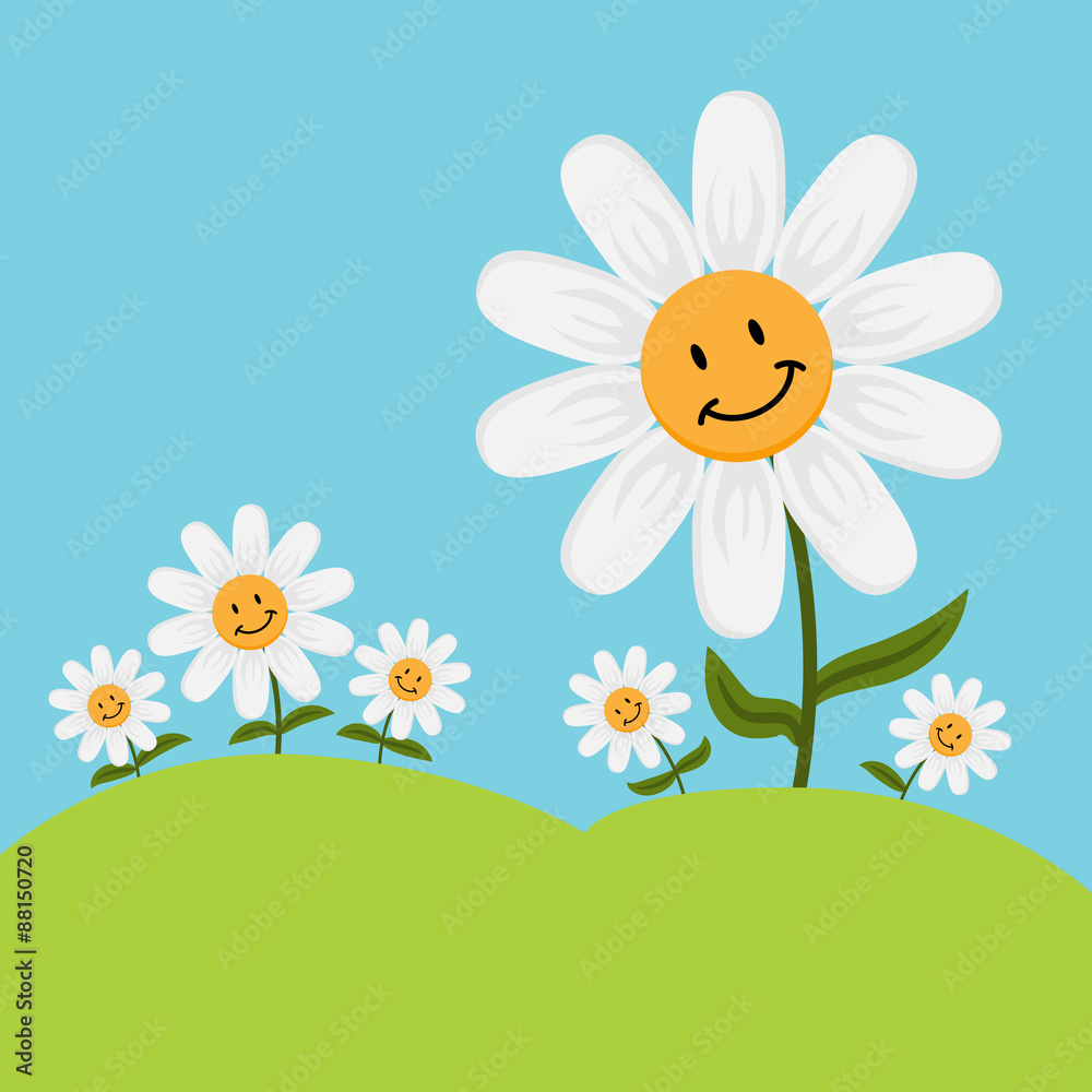 Happy Cartoon Daisy Flowers Stock Vector | Adobe Stock