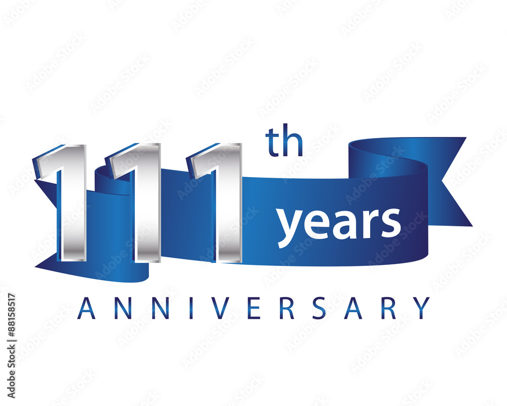 111 Years Anniversary Logo Blue Ribbon Stock Vector | Adobe Stock