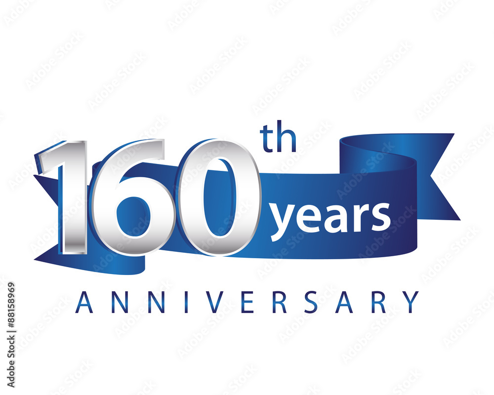 160 Years Anniversary Logo Blue Ribbon Stock Vector | Adobe Stock