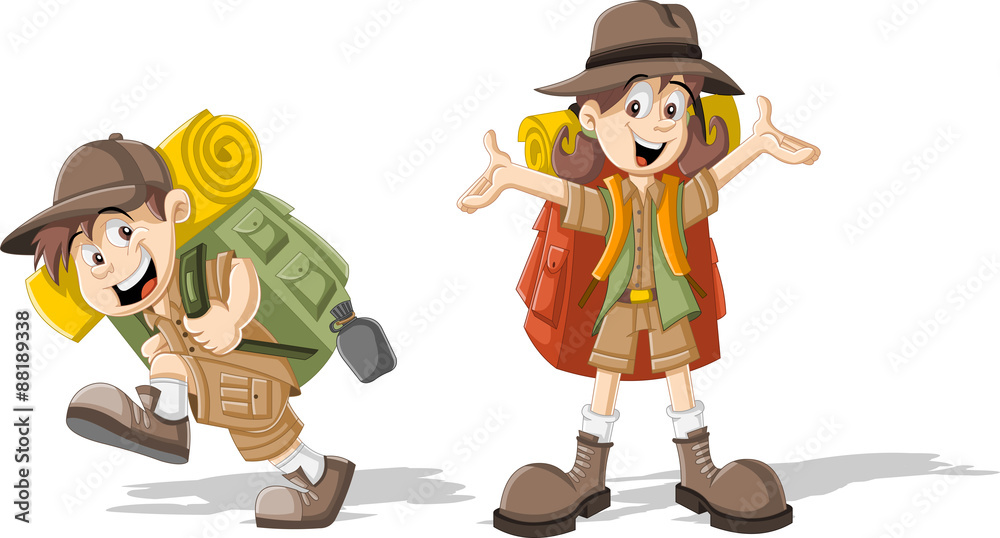 Cute cartoon kids in explorer outfit Stock Vector | Adobe Stock