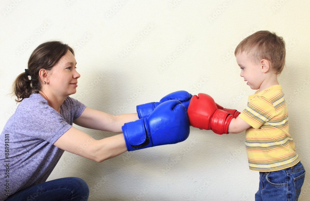 Boxing match. mother and son in a Boxing match Stock Photo | Adobe Stock