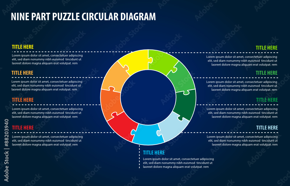 Nine Part Circular Puzzle Diagram Stock Vector | Adobe Stock