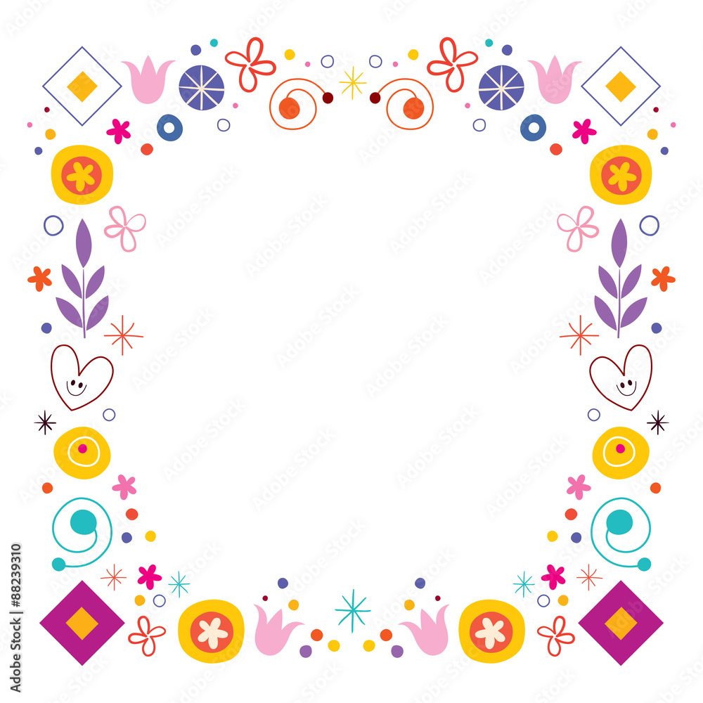 abstract art flowers nature retro frame border design element Stock ...