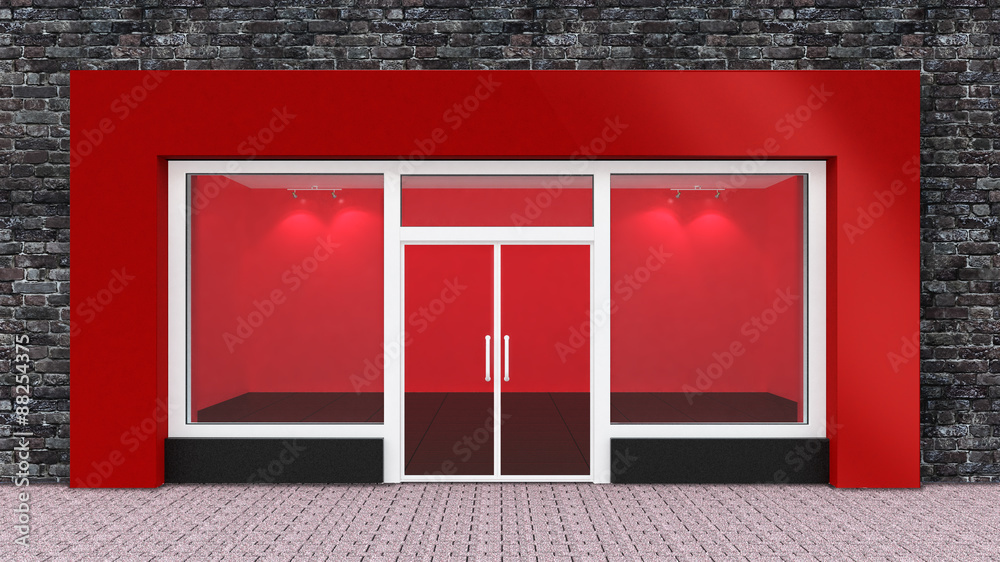 Empty Red Store Front with Big Windows Stock Illustration | Adobe Stock