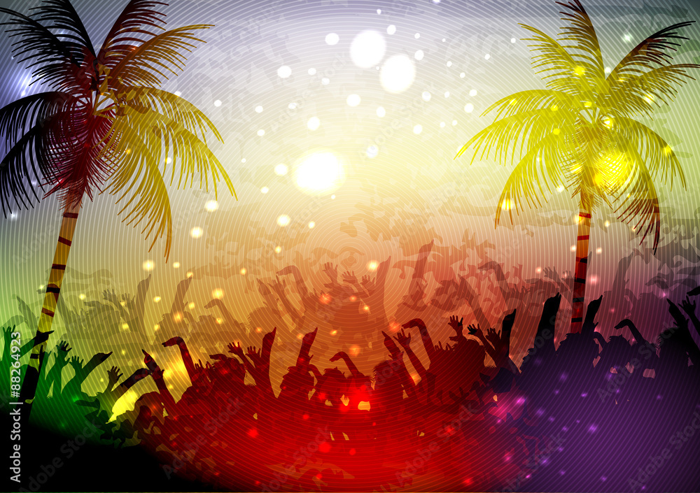 Tropical Beach Party Vacation Background Design with Palm Trees ...