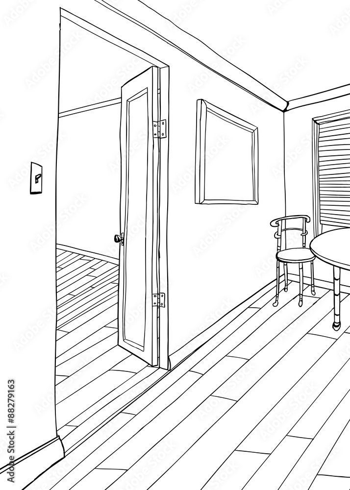 Outline of Room with Frame and Furniture Stock Vector | Adobe Stock