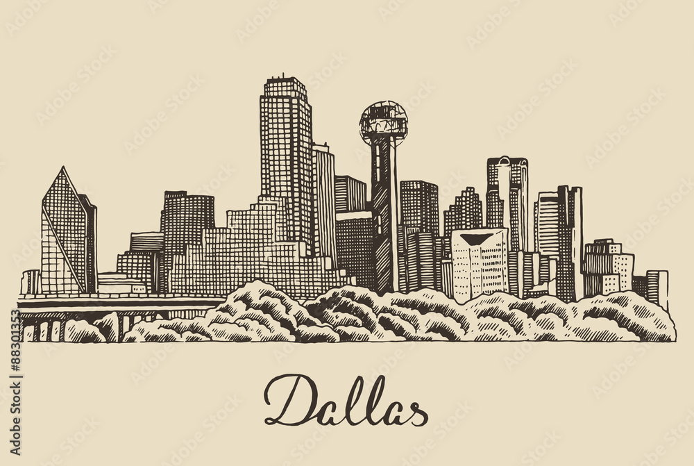Dallas skyline vector illustration hand drawn Stock Vector | Adobe Stock