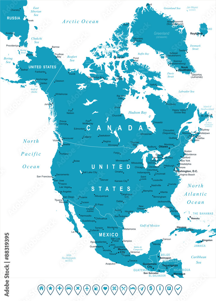 North America map - highly detailed vector illustration.Image contains ...