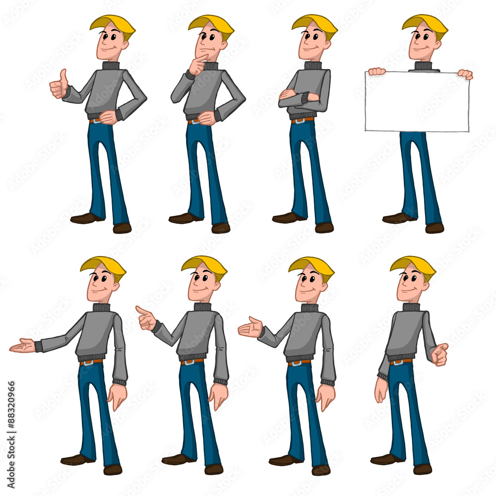 Eine Comicfigur in acht unterschiedlichen Posen. vector de Stock ...