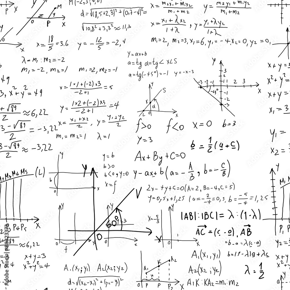 Mathematical vector seamless pattern with geometrical figures, plots ...