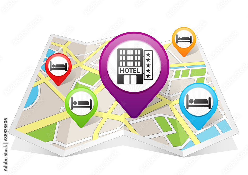 Hotel and Bed Map pointer Location Destination on map Stock ...