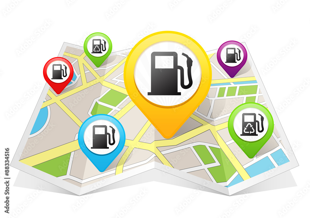 Gas Station Map pointer Location Destination on map Stock Illustration ...