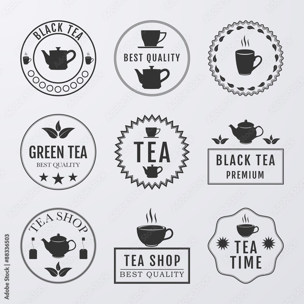 Vector illustration set of logos on the theme of tea Stock Vector ...
