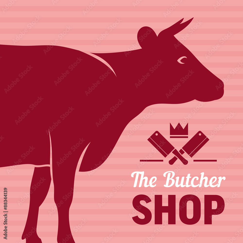 Butcher shop sign with silhouette of cow, vector background Stock ...