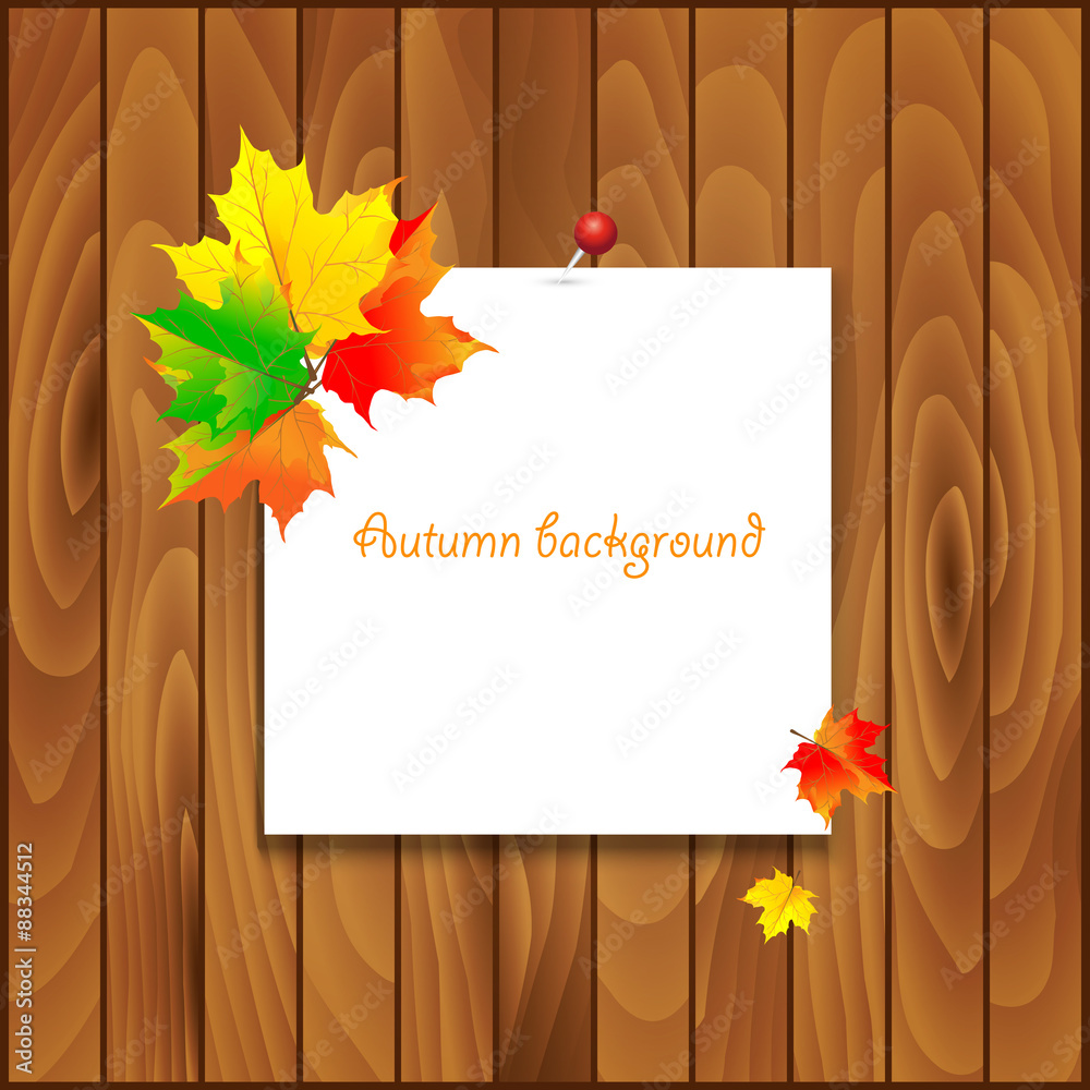 Natural background with wooden board and autumn leaves. Stock Vector ...