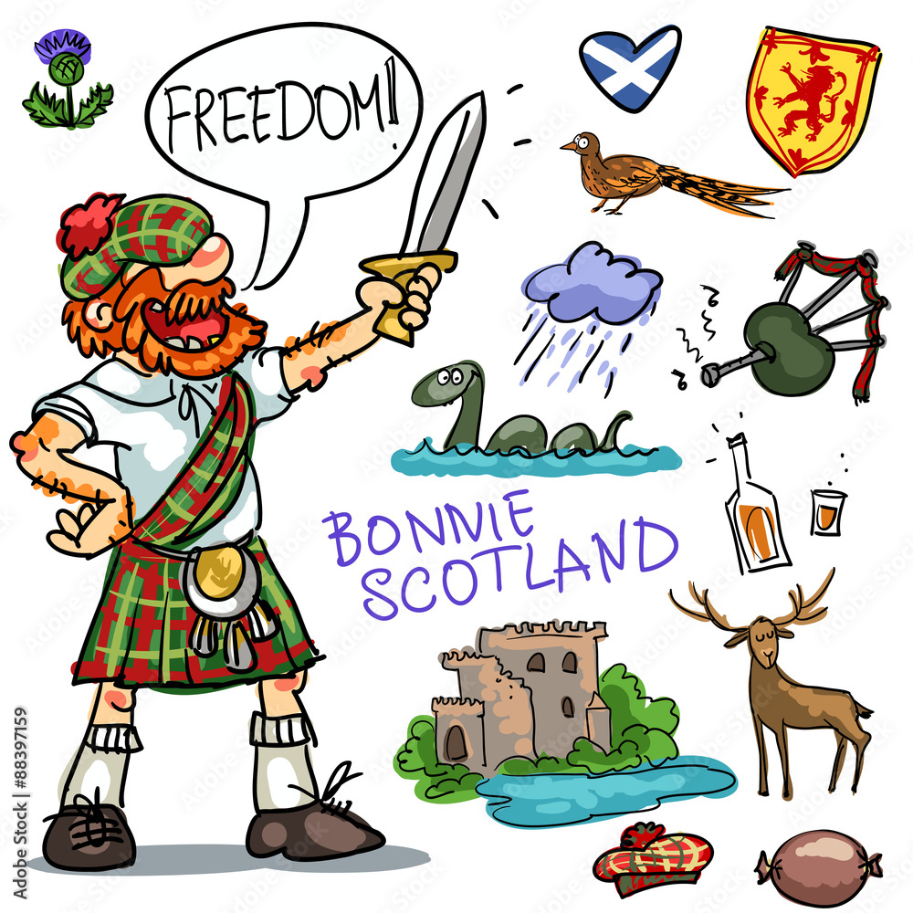 Bonnie Scotland cartoon clipart collection Stock 벡터 | Adobe Stock