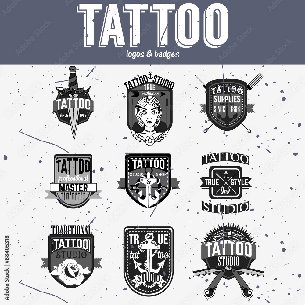 Tattoo logos and badges vector set Stock Vector | Adobe Stock