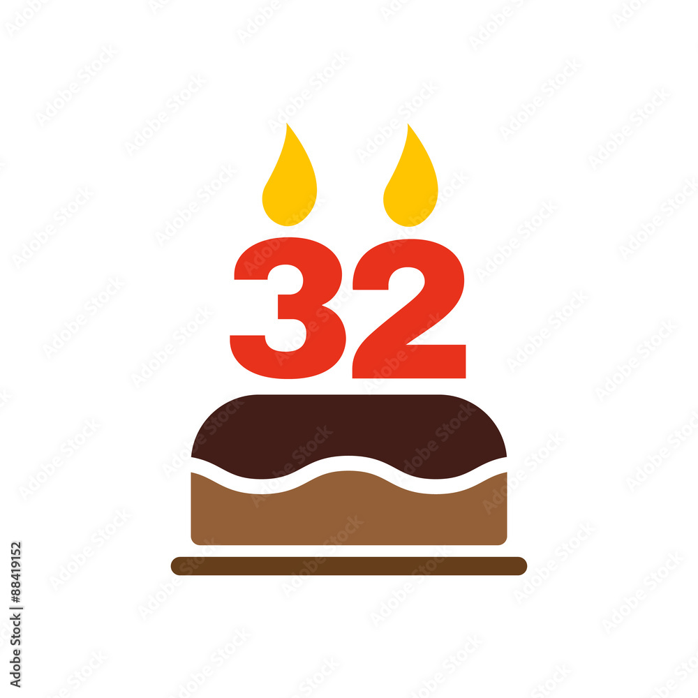 The birthday cake with candles in the form of number 32 icon. Birthday ...
