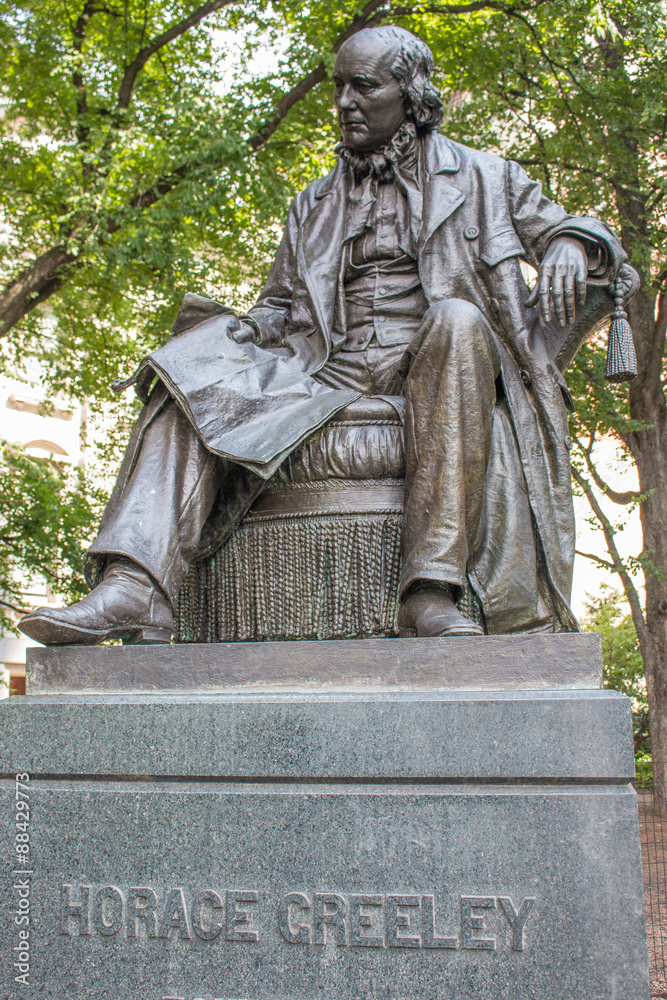 bronze statue of Horace Greeley at City Hall Park Manhattan New York ...