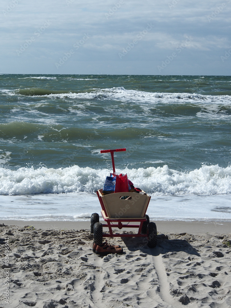 bollerwagen am strand, ostsee, sommer Stock Photo | Adobe Stock