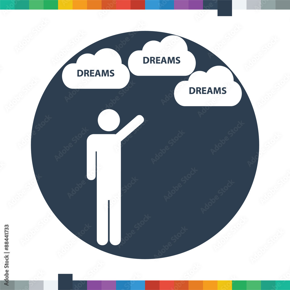 Flat male stick figure reaching for his dreams icon in a circle. Stock ...