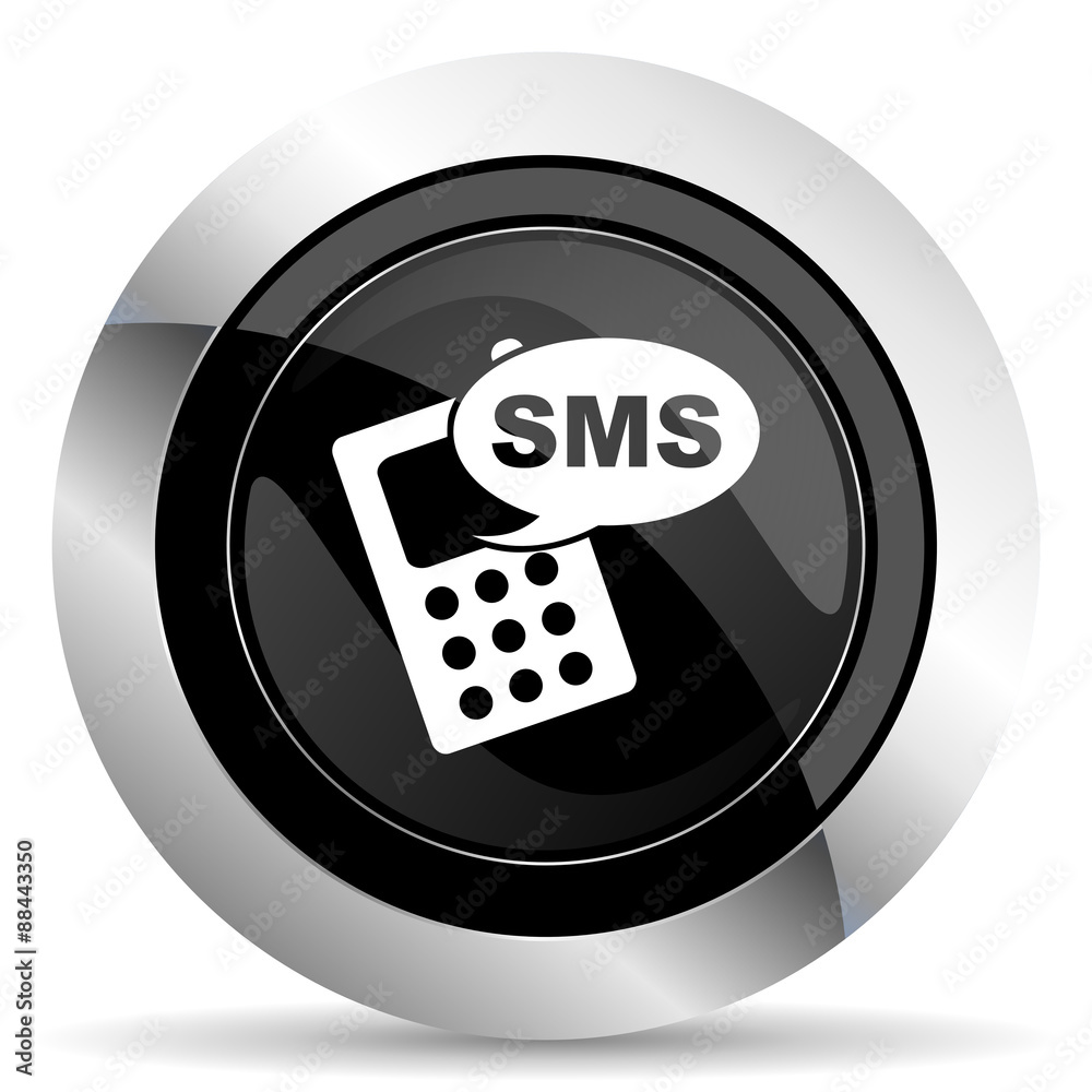 sms icon, black chrome button, phone sign Stock Illustration | Adobe Stock