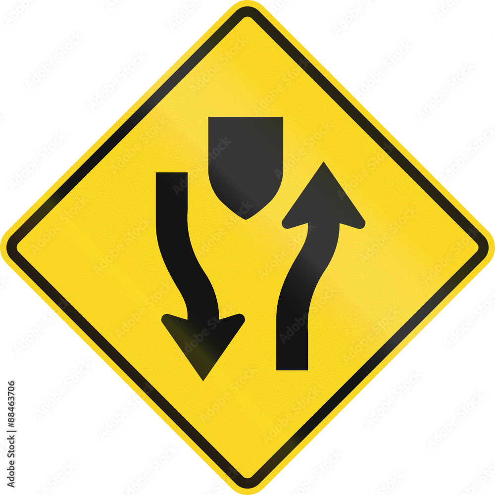 Canadian road warning sign - Central Reserve With Two Way Traffic. This ...