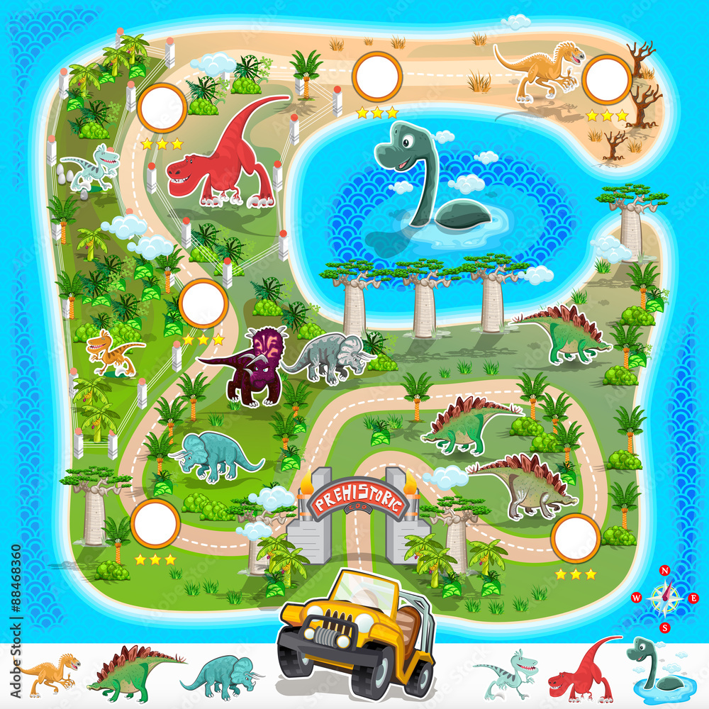 Prehistoric Zoo Map Collection 01 Stock Vector | Adobe Stock