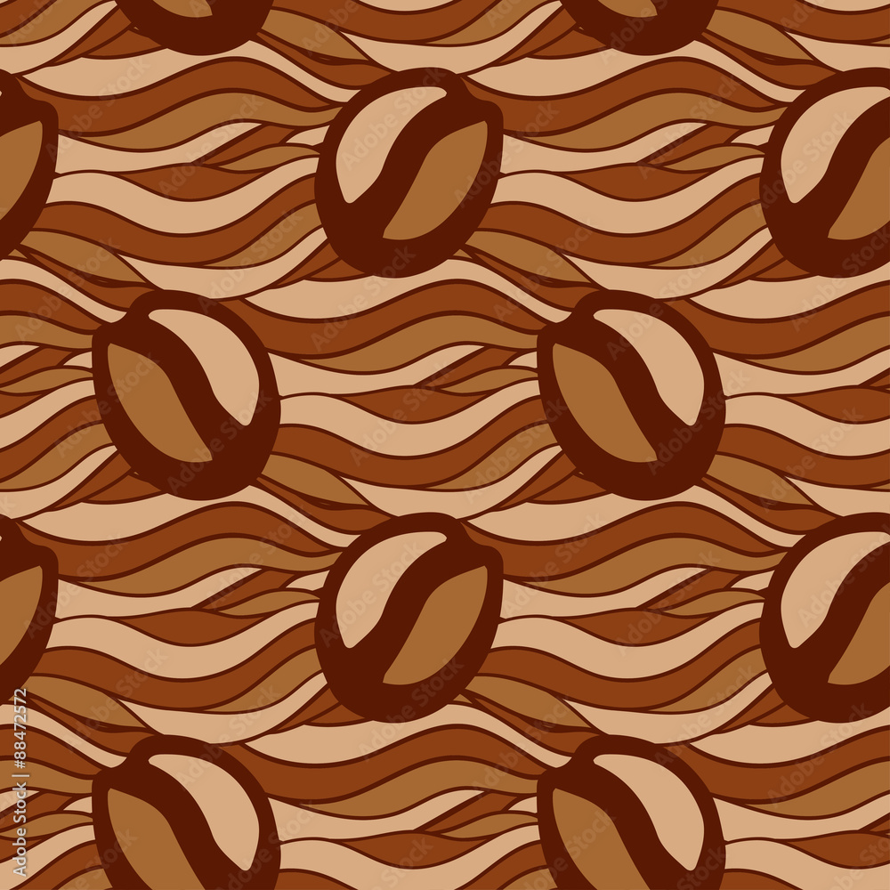 Coffee seamless vector pattern, hand drawn coffee waves background. Can ...