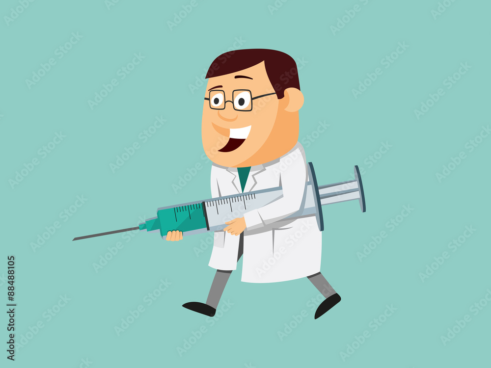 Funny doctor carries injection for patients. Penicillin. Vaccination ...