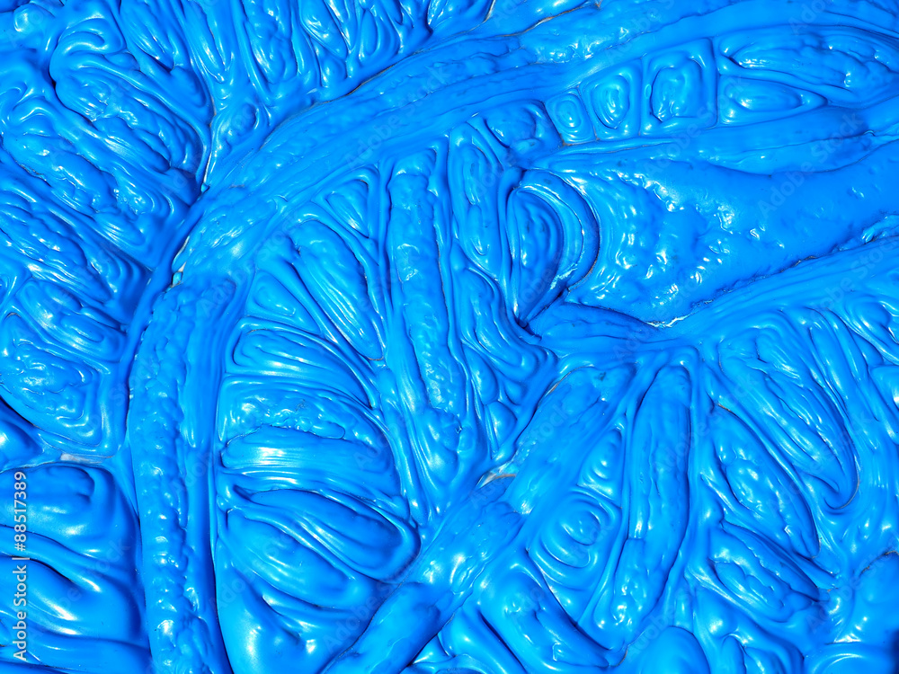 Mid blue polymer mass with a flat wave, dough or mud like structure in ...