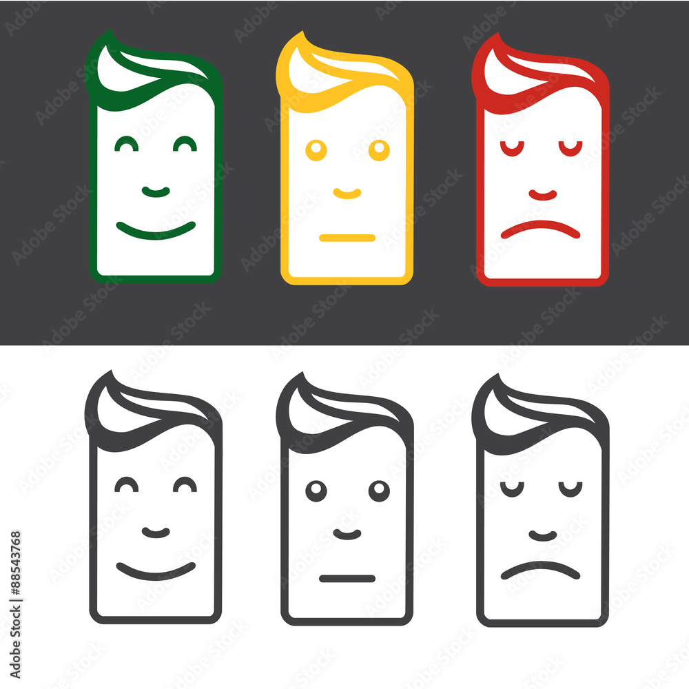 Emotion set. Set of three heads with various emotions. Positive ...