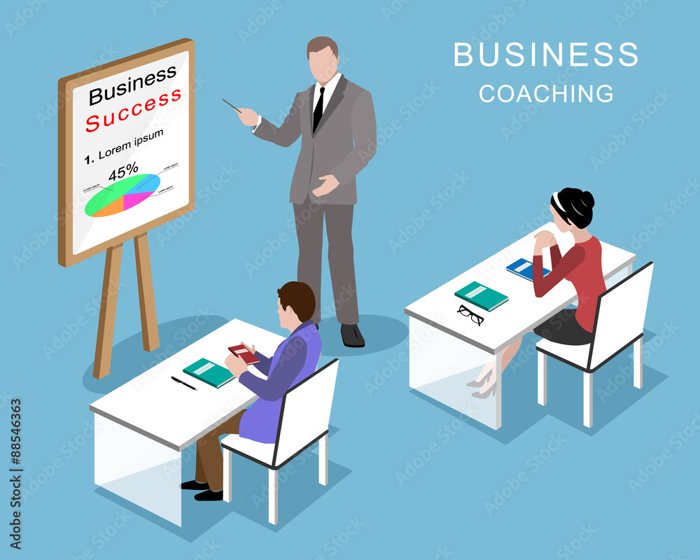 People in the office. Business coaching process. 3d isometric business ...