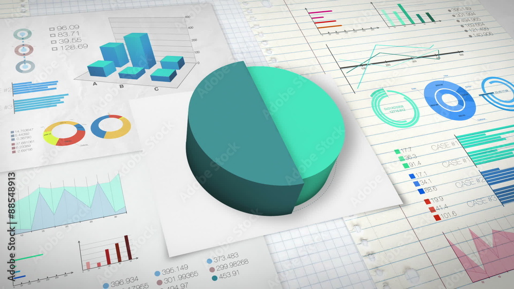 50 percent Pie chart with various economic finances graph 2(no text ...